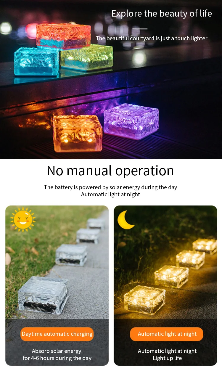 8 Led Frosted Glass Solar Garden Paver Brick Ice Cube Led Lights Lamp ...