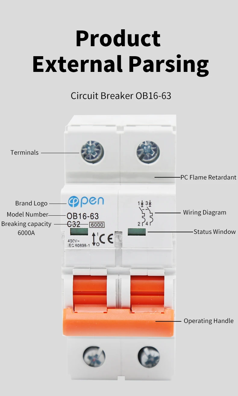 Open Electric MCB AC 220V 380V Mini Miniature Circuit Breaker 1P 2P 3P ...