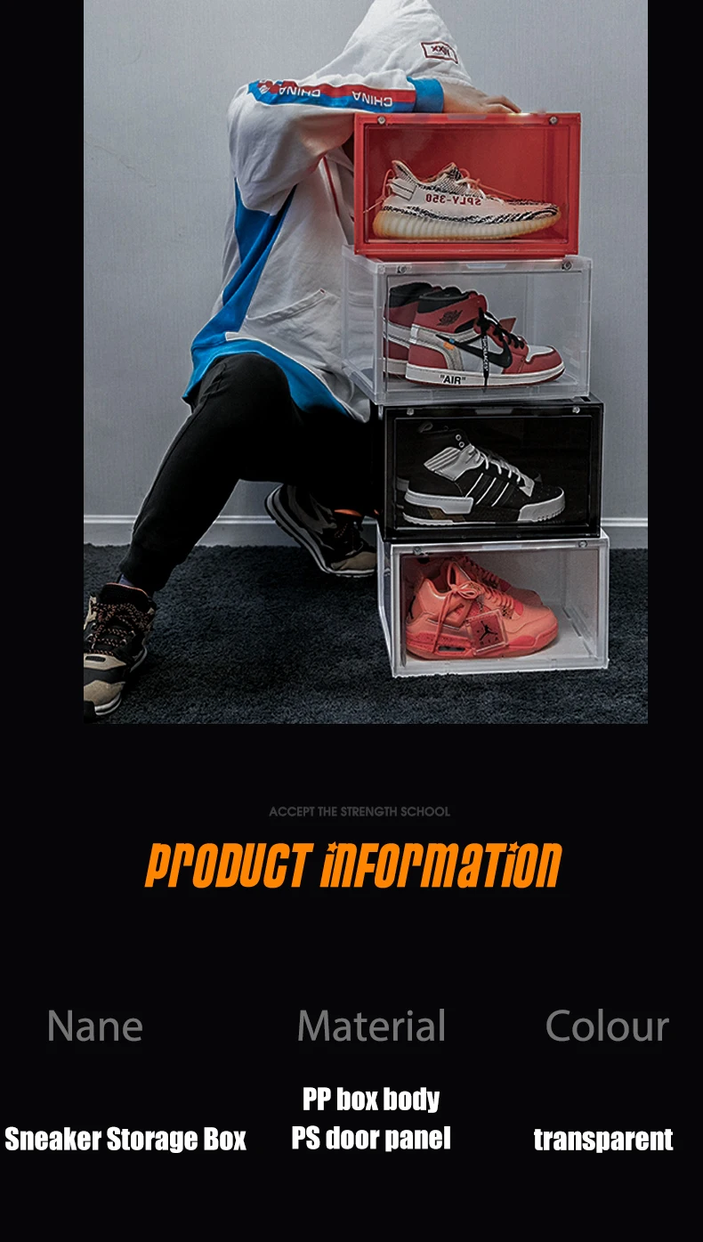 Modern Sneaker Display Case Stackable Shoe Storage Sneaker Storage Black Plastic Shoe Boxes ...