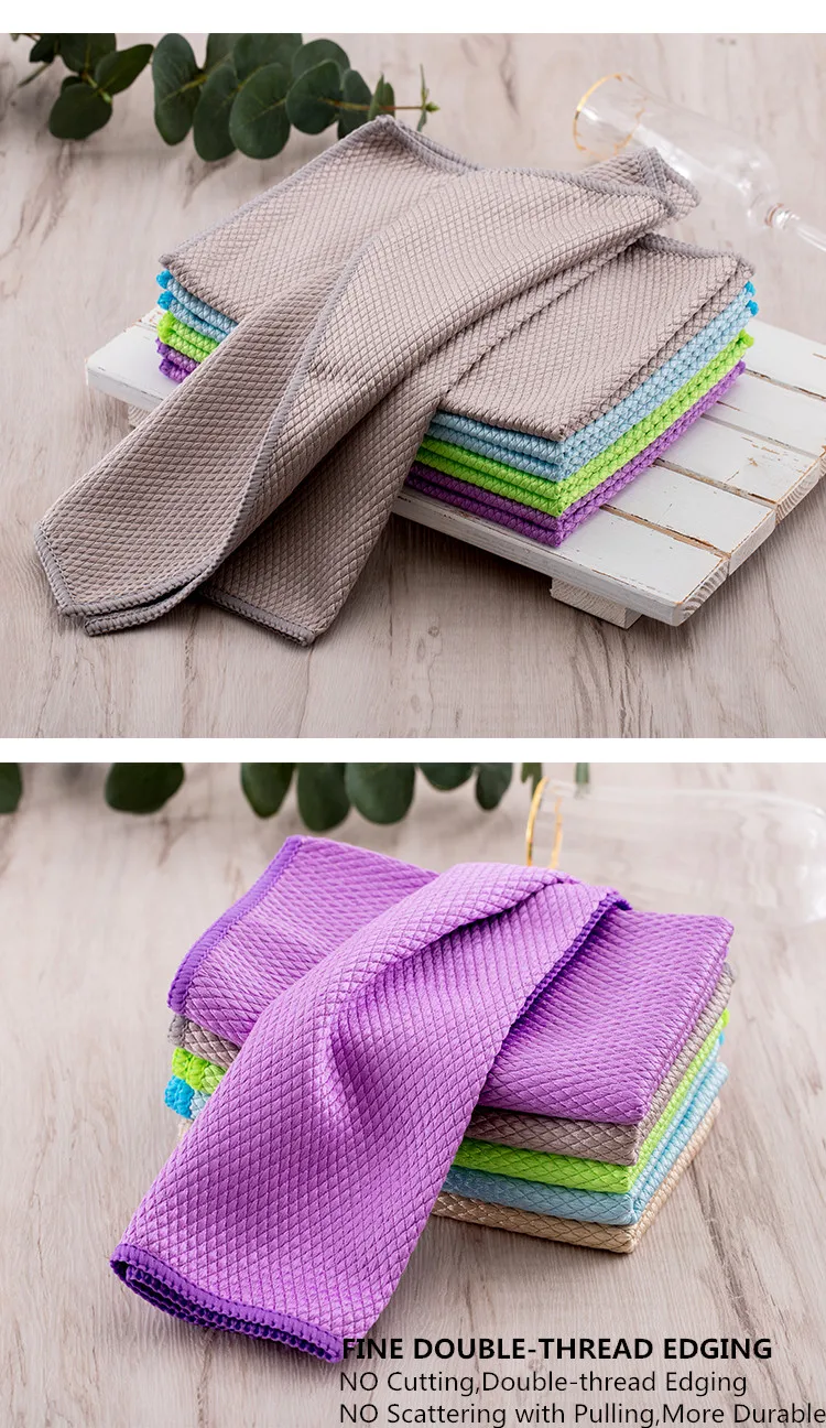Glass Towel Water Absorption Fish Scale Microfiber Cleaning Cloths ...