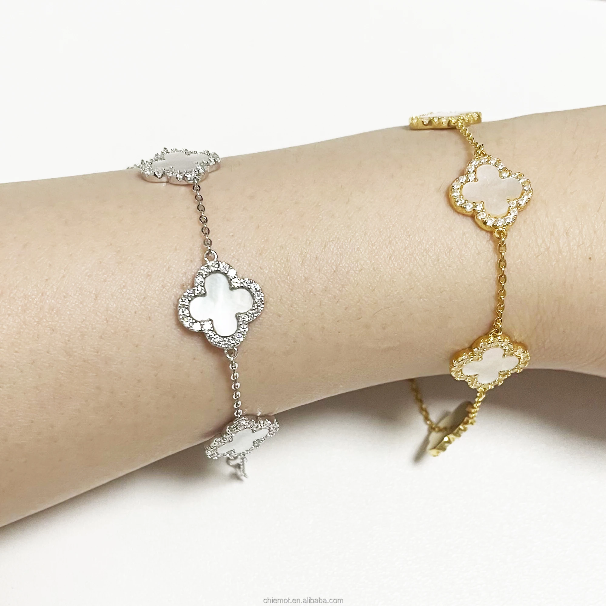 Vana Fine Four Leaf Clover Jewellery 925 Sterling Silver Charm Bracelet Bangle Silver 925 ...