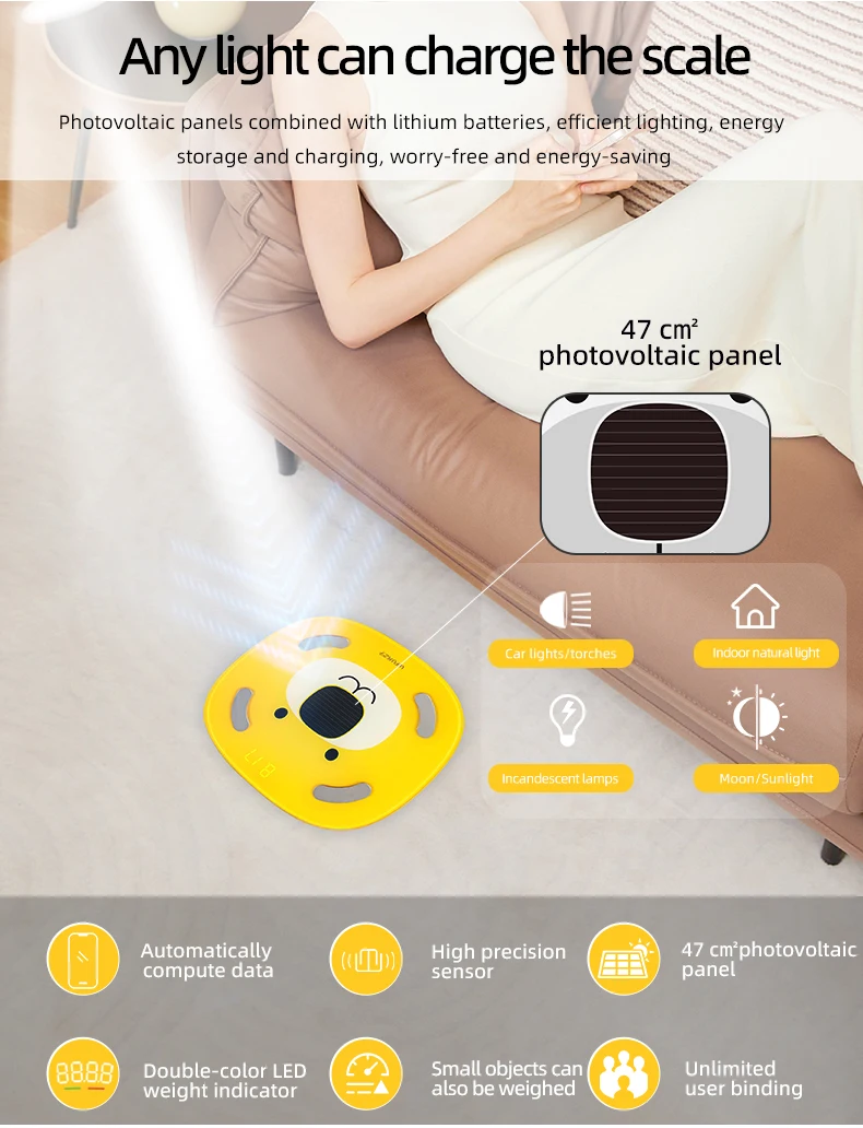 USB Charged Smart Bathroom Scale Lithium Battery Solar Energy ...