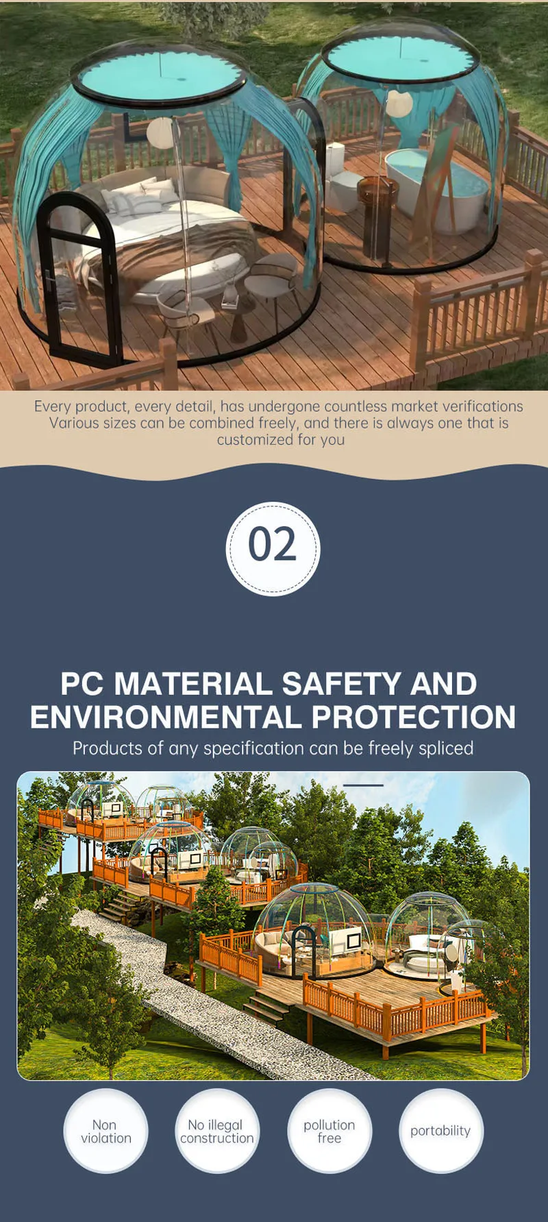 Wind Resistance Waterproof Fireproof Dome Tent - 91% Light Transmittance