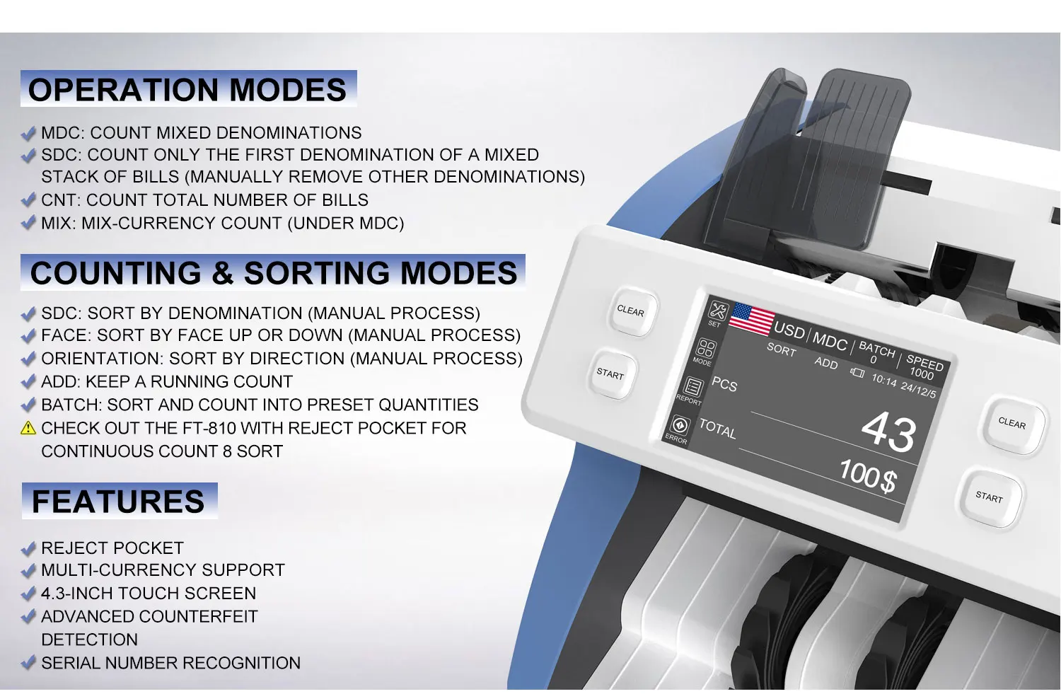 2026 Euro Dollar Bill Counter with TFT Display Mixed Denomination ...