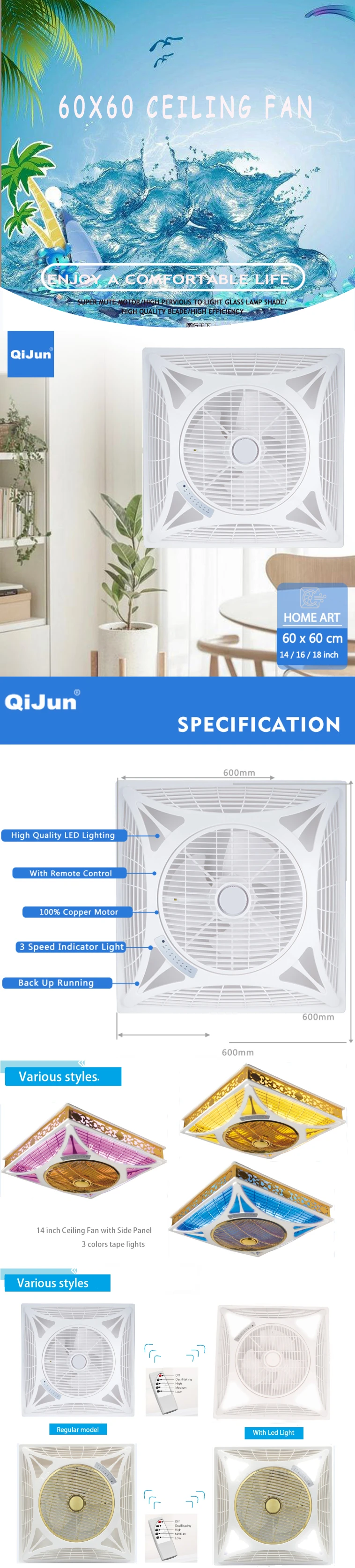 60x60 cm 14 Inch False Ceiling Fan Light with Speed Regulator to Sri ...
