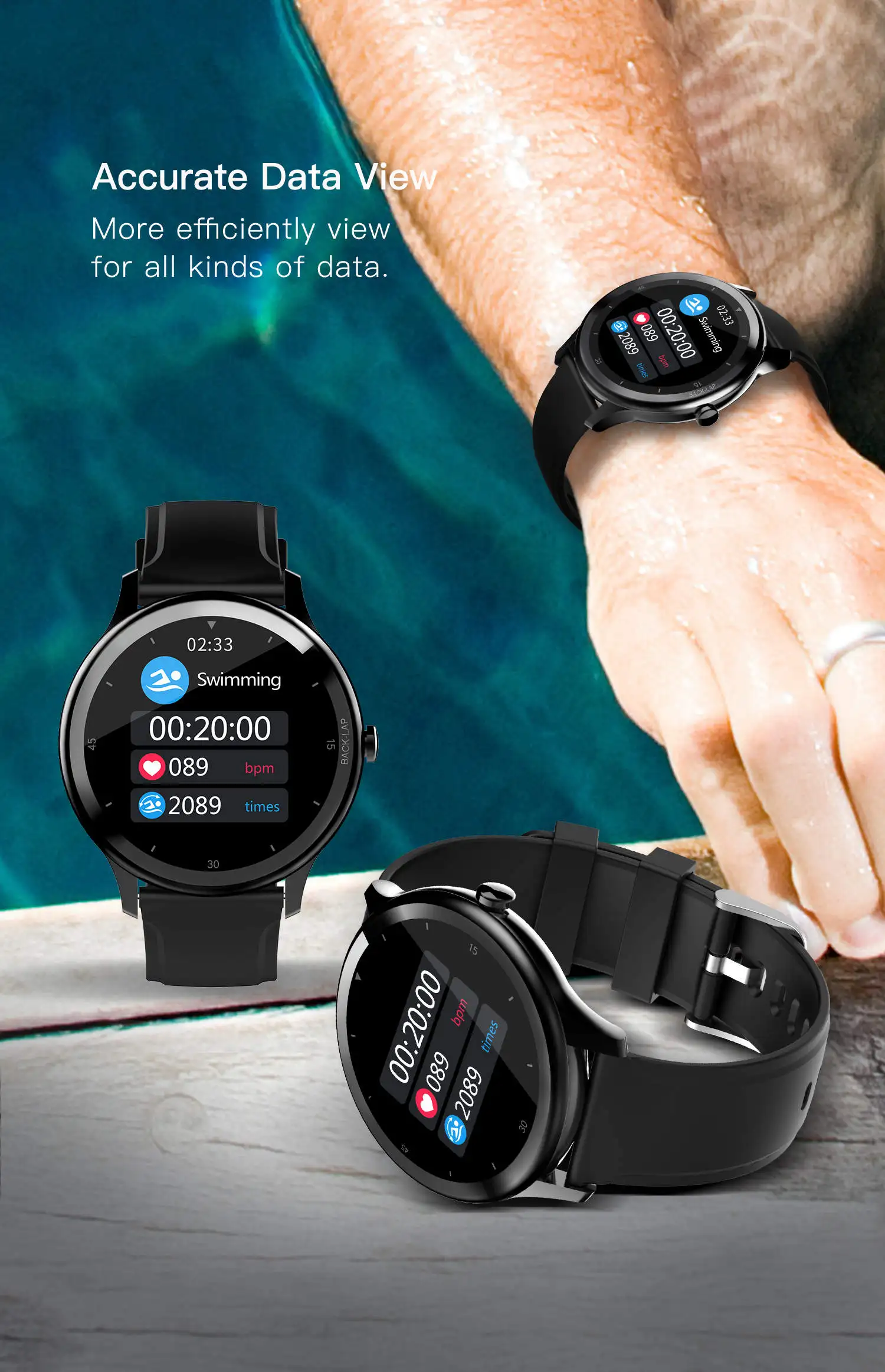 G28 Cool Dial Round Touch Smartwatch Swimming Sports Reminder Smart ...