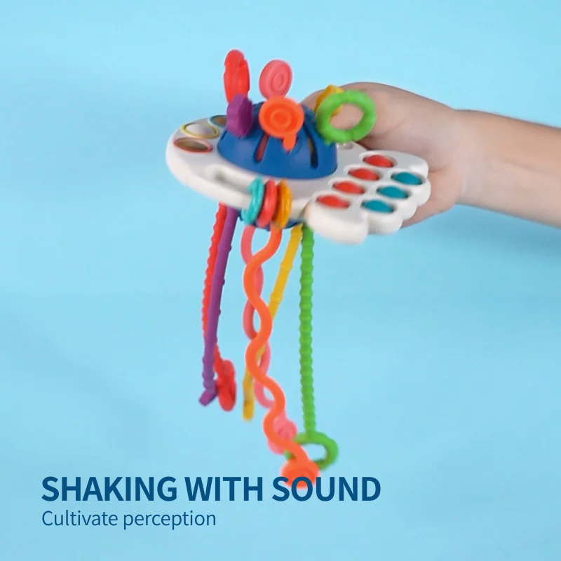 Baby Sensory Silicone Pull String Montessori Toys Octopus 4 In 1 Early ...