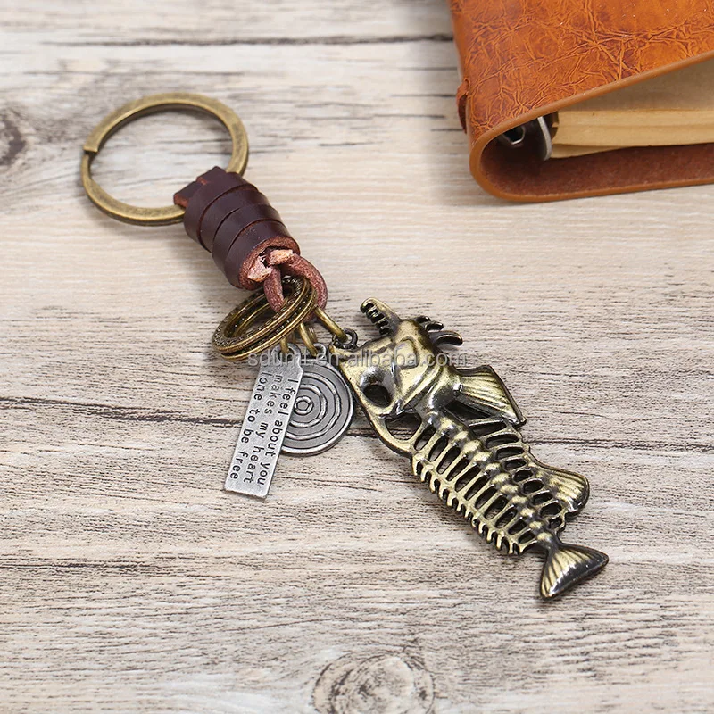 Hot Sale Simple Bronze Metal Fishbone Model Pendant Key Chain Bone ...