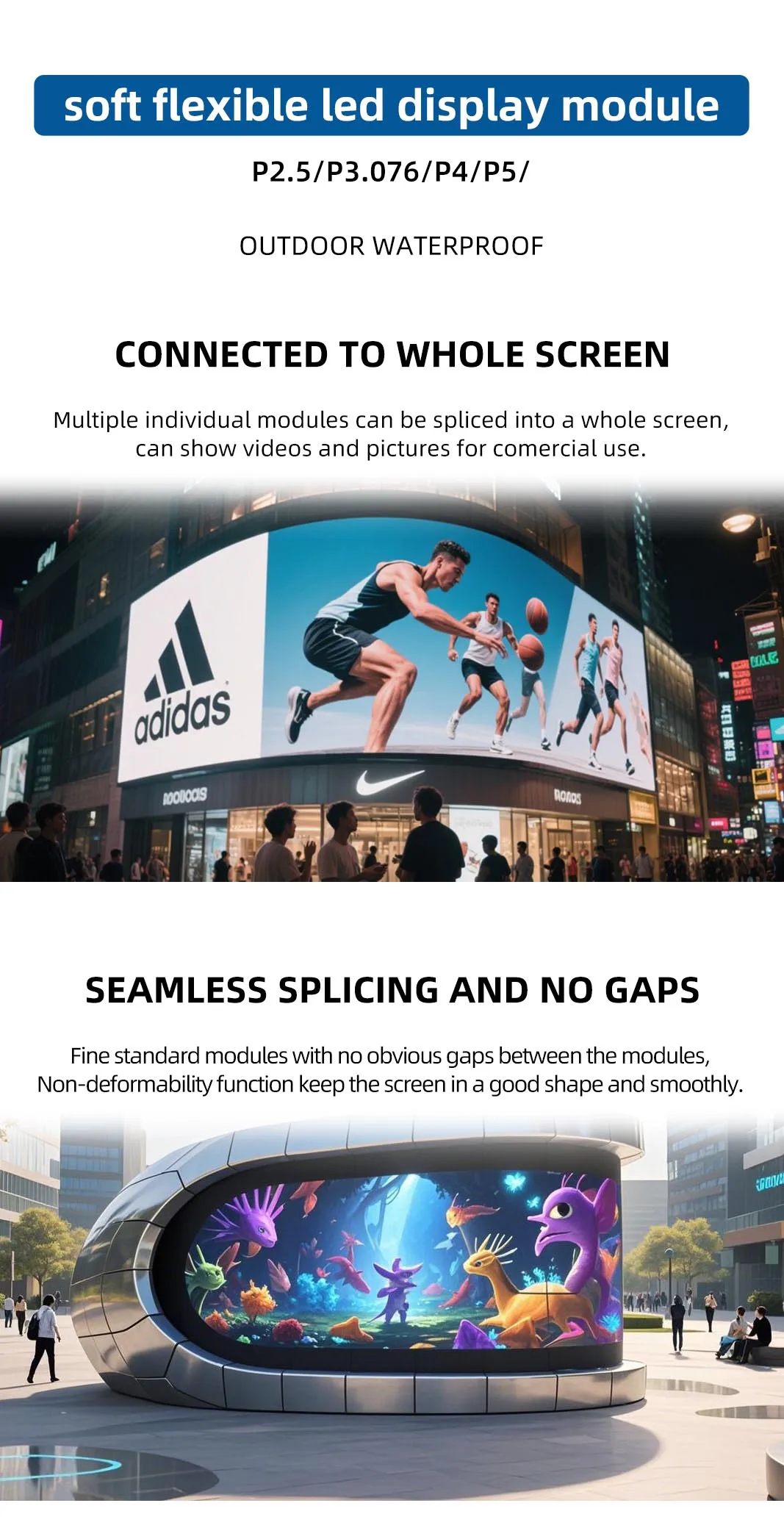 Flexible External Led Display Modules Soft Bending Advertising Outdoor ...