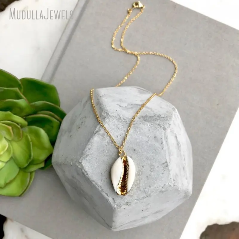 Nm14764 Genuine Cowrie Shell Seashell Pendant Chain Necklace Bohemian ...