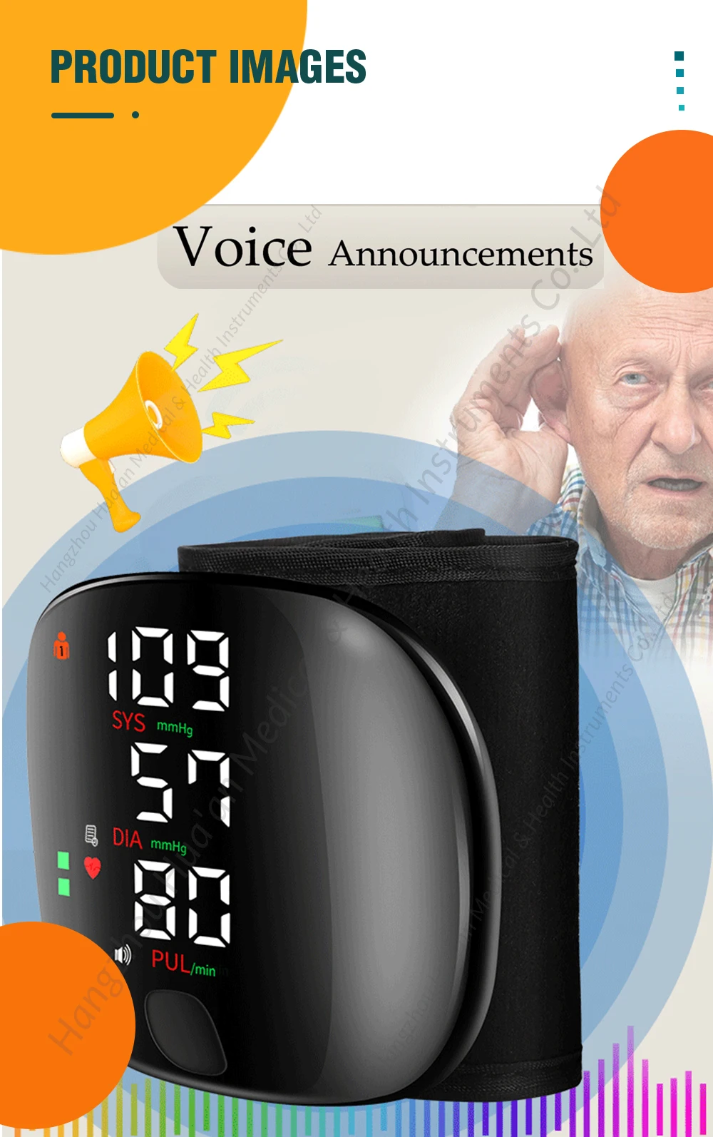 HUAAN Rechargeable Voice Broadcasting Electronic Sphygmomanometer Wrist ...