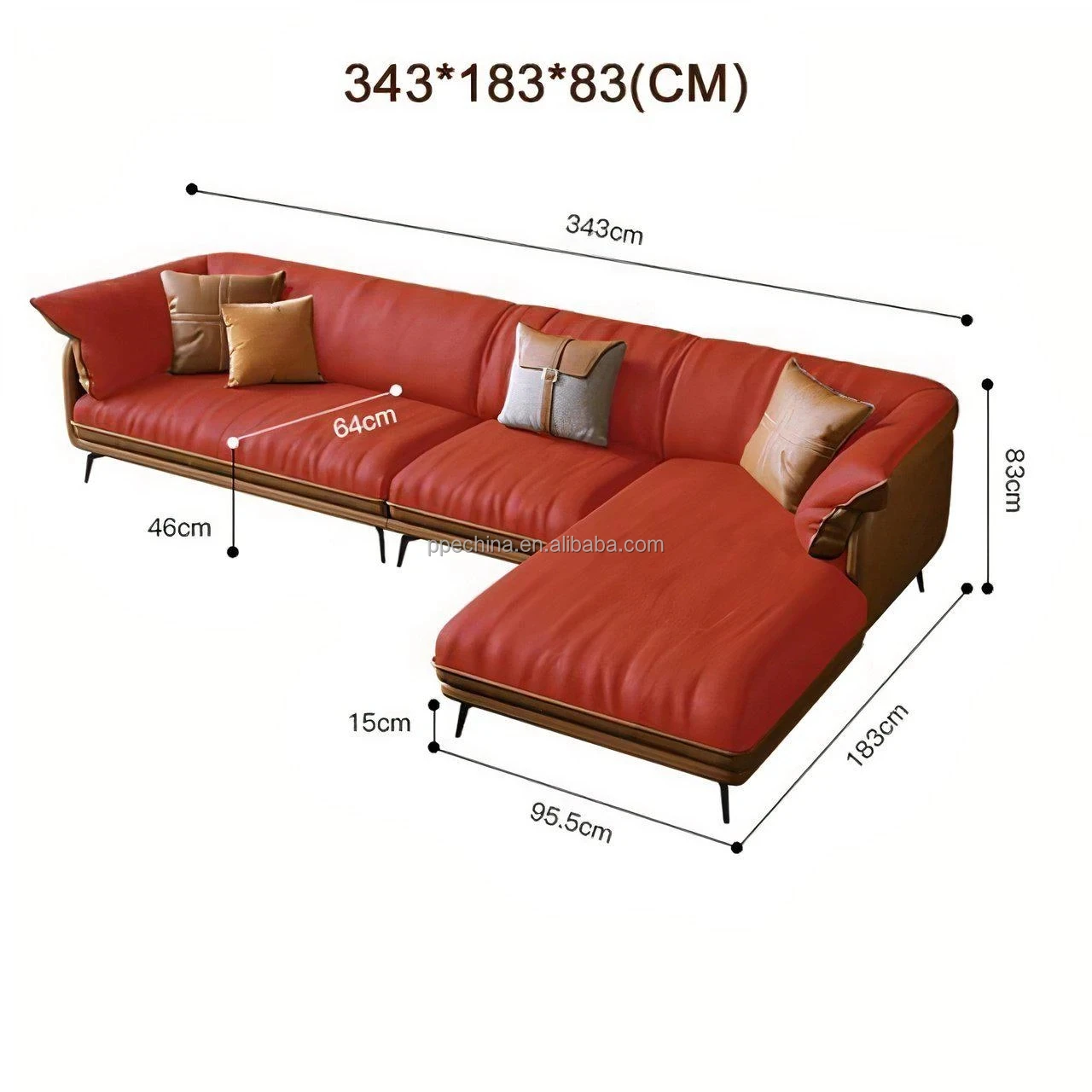 Modern Italian Genuine Leather Modular Sectional Sofa Set