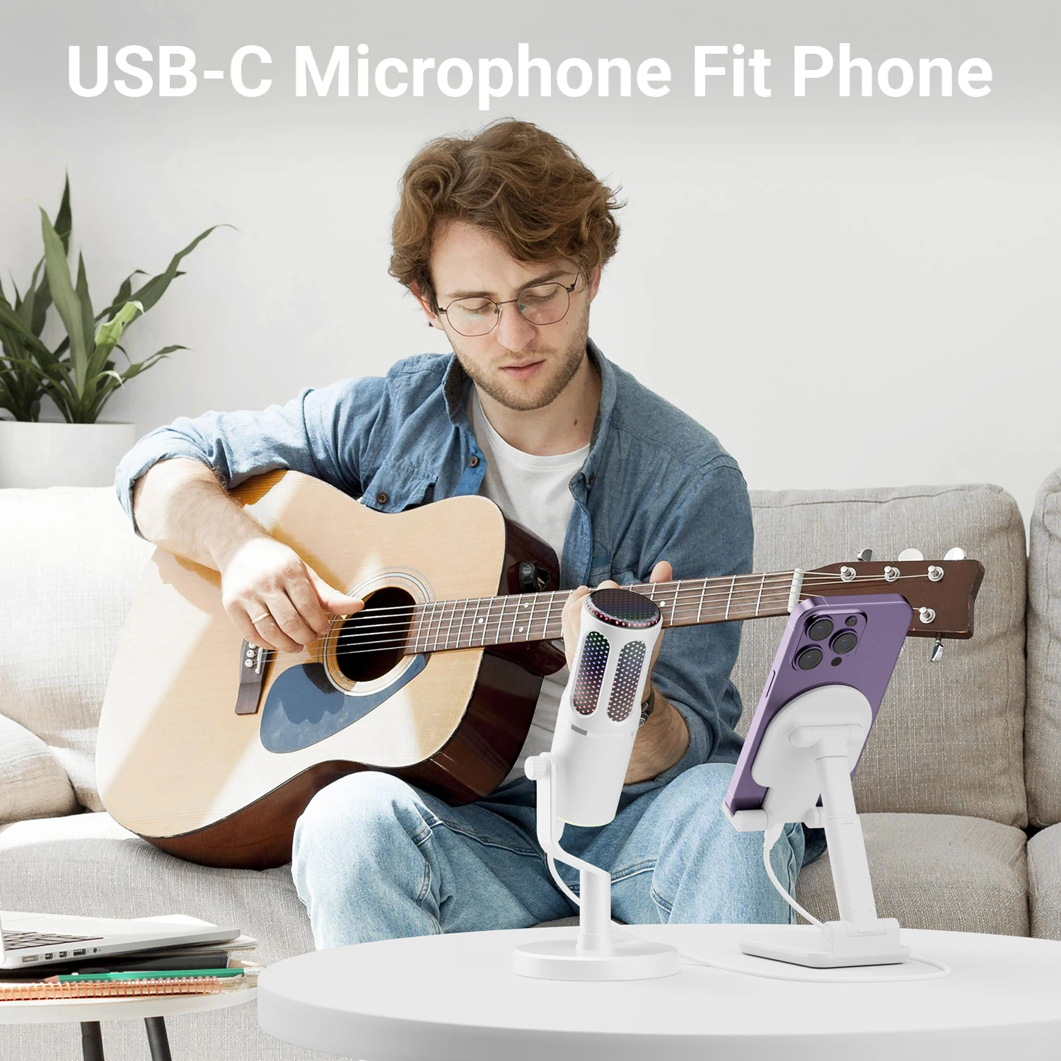 USB C Condenser Microphone by Riksoin for PC Gaming & Podcasts