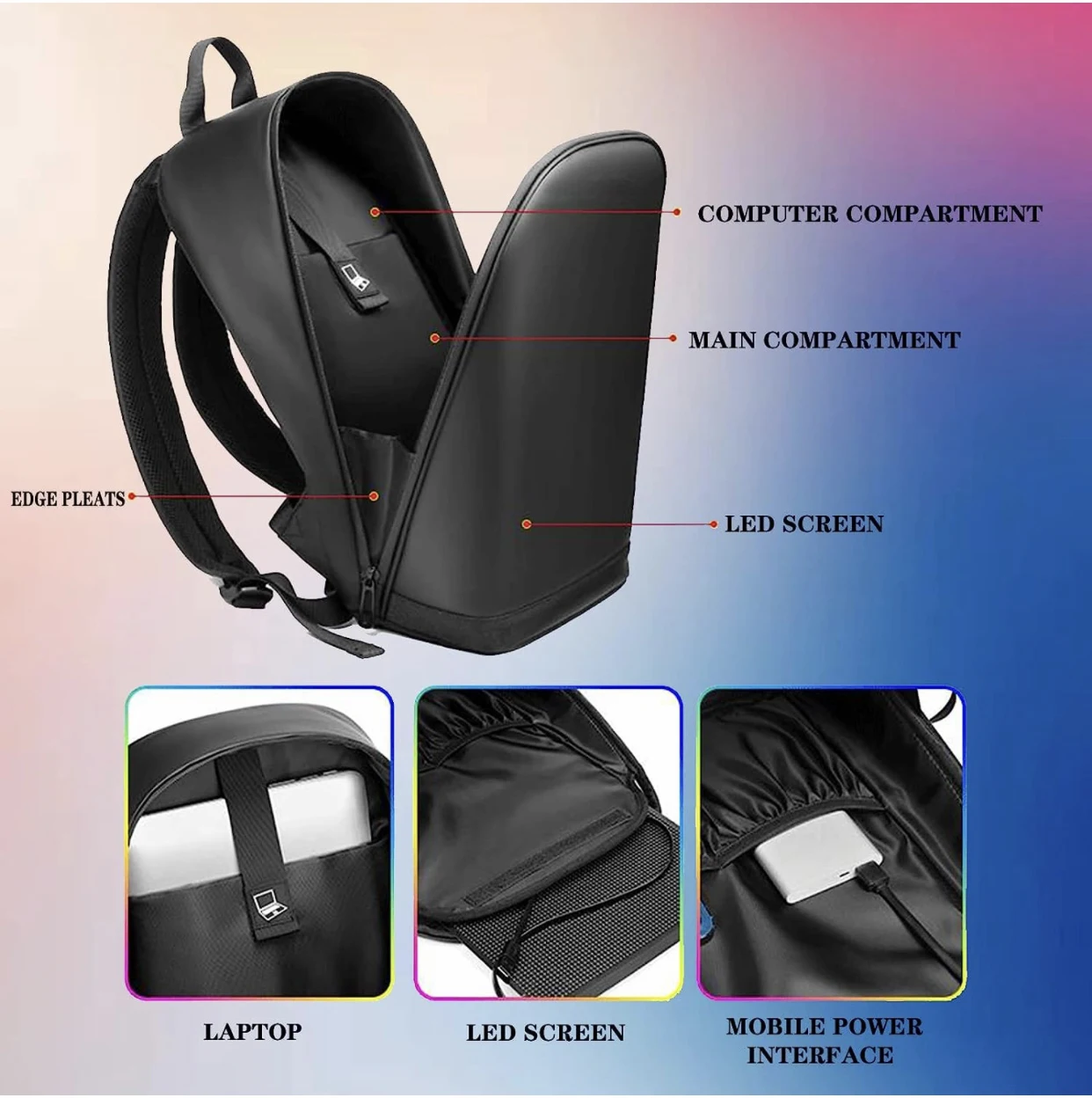 LED Eye Display Screen Night Knight Motorcycle Advertising Backpack
