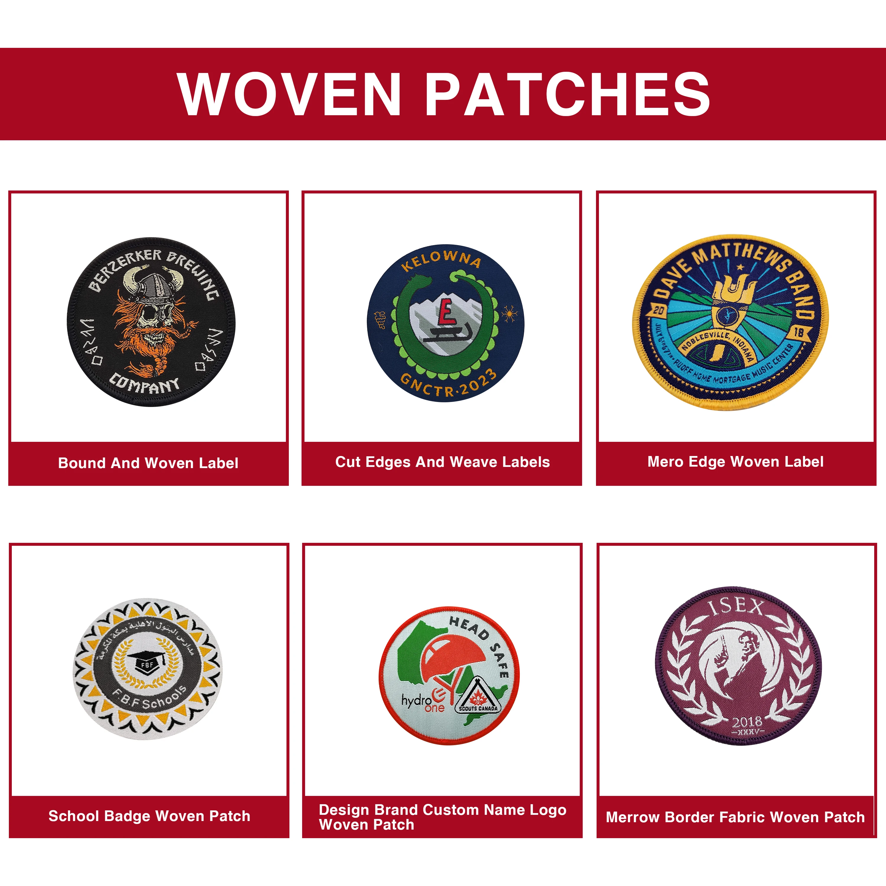 Factory Custom Clothes Hats Merrow Border Fabric Woven Embroidered ...