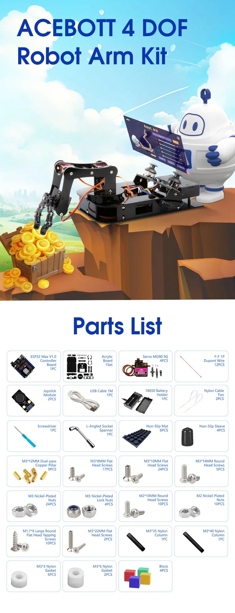 Robotlinking ESP32 Programmable Robot Arm Car Kit for Arduino