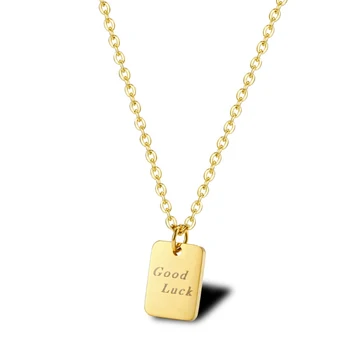 Waterproof 18k Gold Plated Engraved Rectangle Pendant Necklace Custom ...