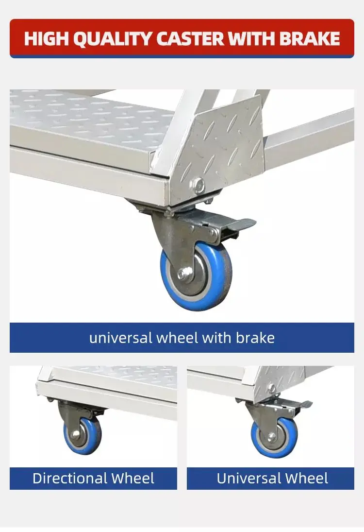 Warehouse Steel Safety Rolling Mobile Platform Ladder