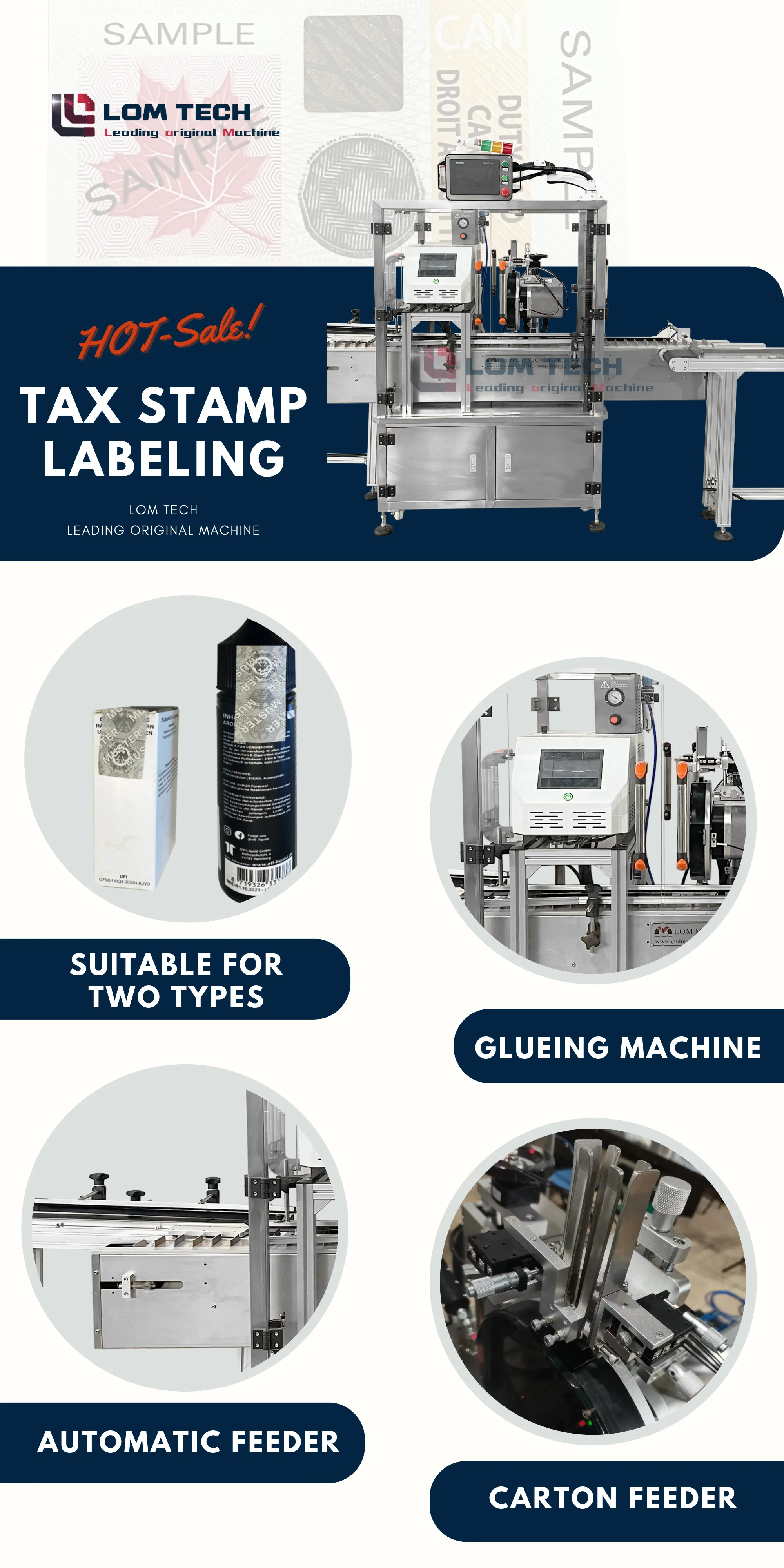 Lom Automatic Round Bottle Sticker Strip Box Tax Stamp Labeling Machine ...