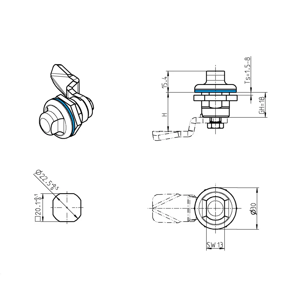 Stainless Steel Quarter Turn Hygiene Lock With Sw13 For Areas Food And ...