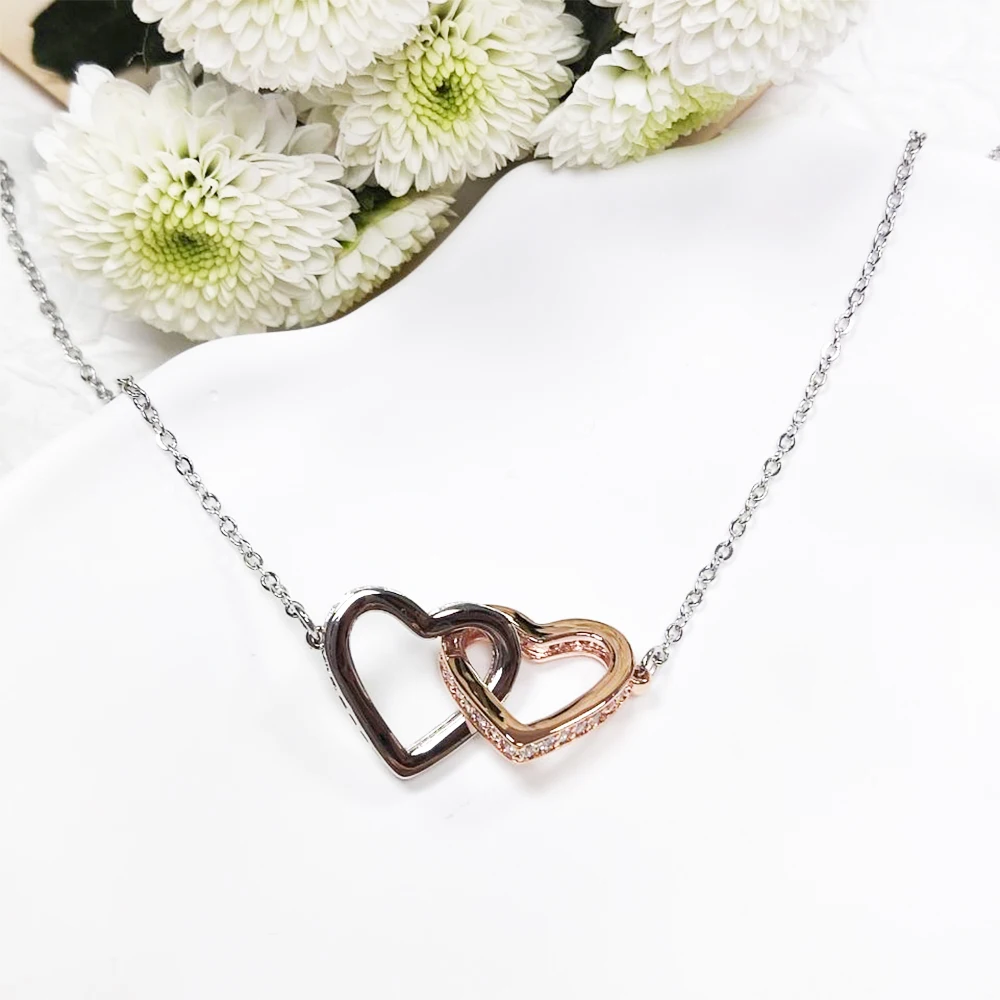 Interlocking Heart Pendant Necklace Joyeria Collier Femme Cz Stone ...