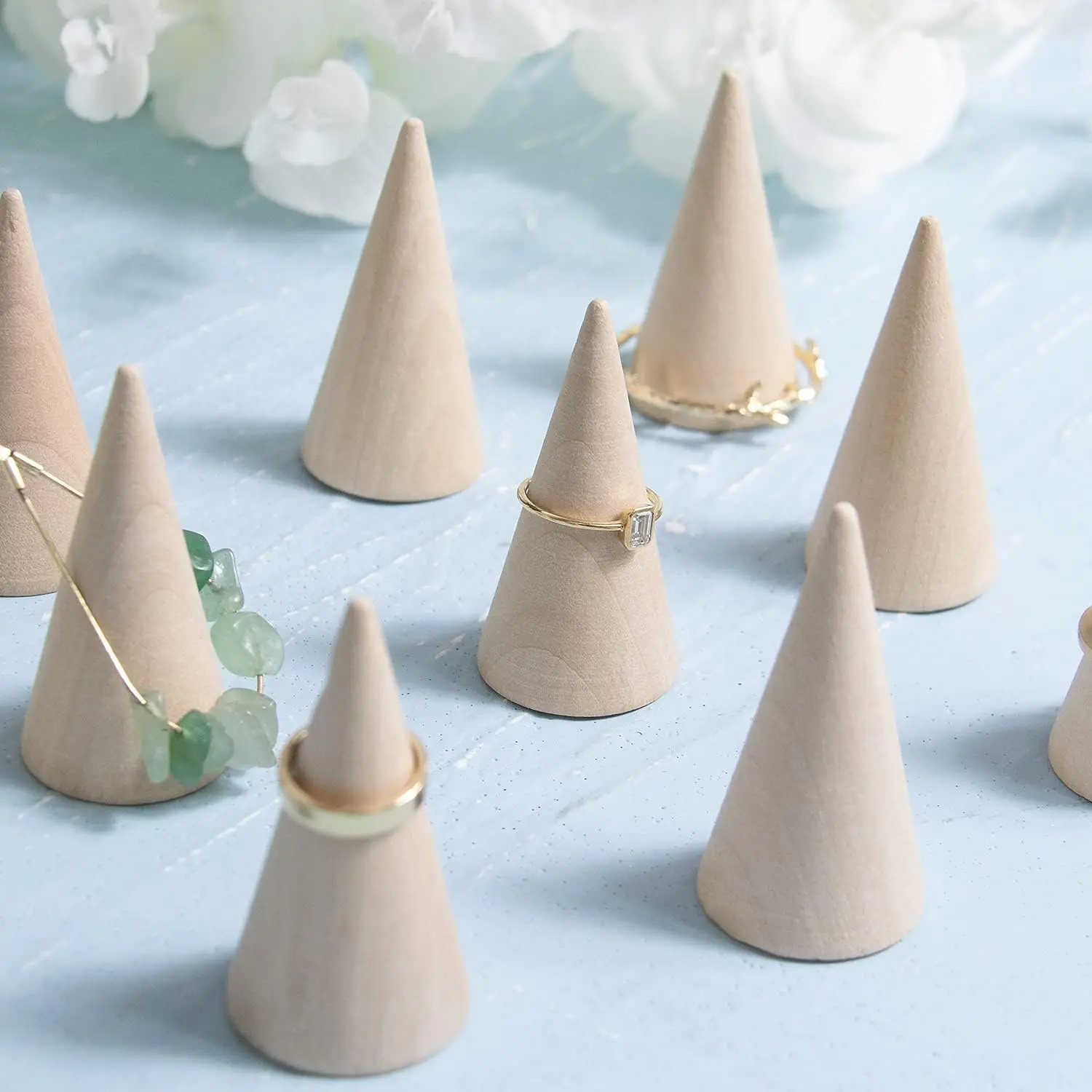 DIY Craft Wood Cone Ring Holder - Natural Wood Figurine