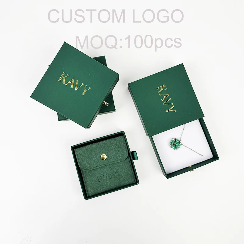 Custom Dark Green Cardboard Jewelry Drawer Box - Luxury Packaging