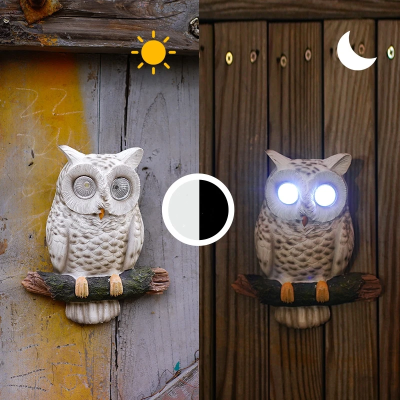 Owl Statues Tree Sculptures Outdoor Garden Statues Solar Light Owl Tree ...