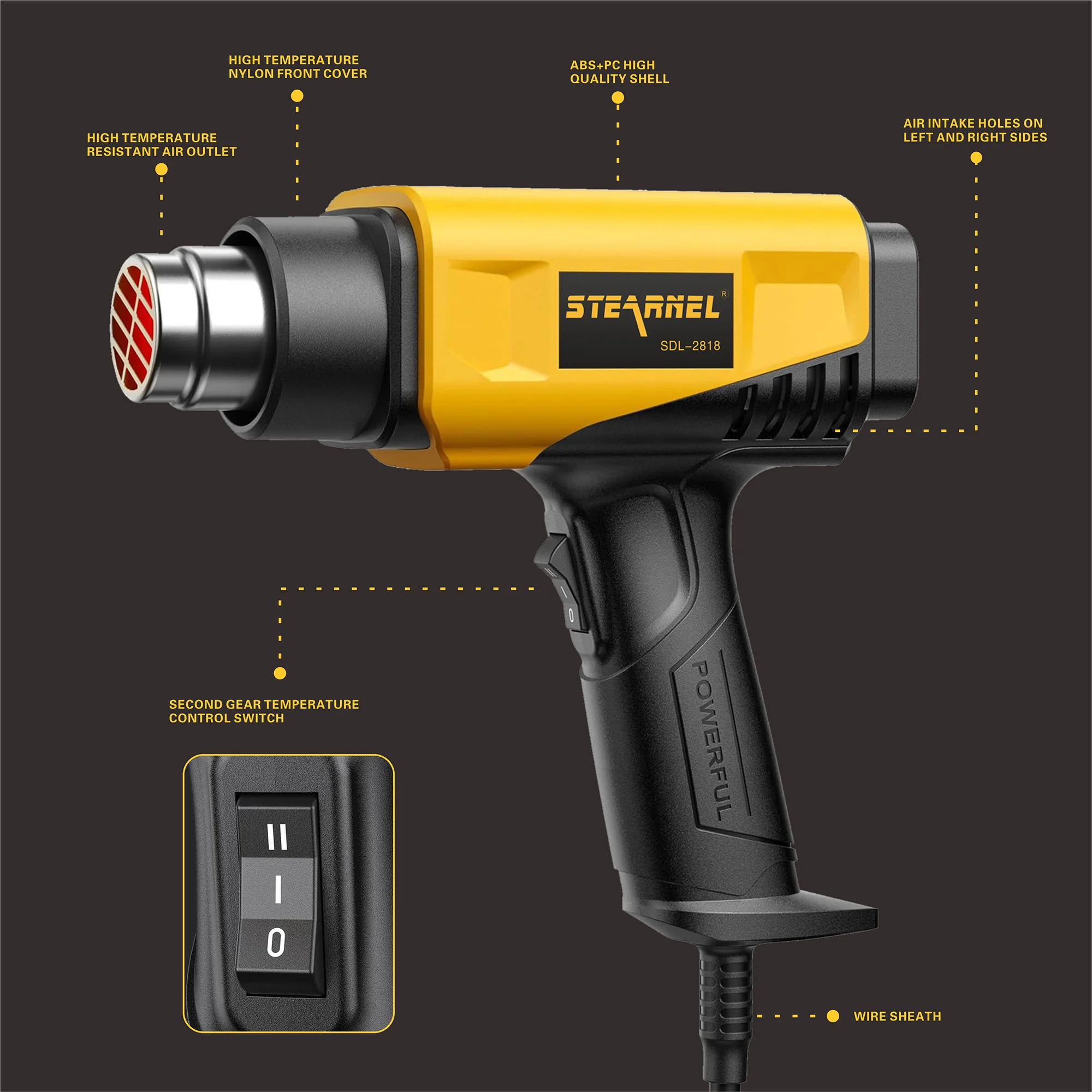 2000W Two-temperature Handheld Heat Gun with Customized Plugs for ...