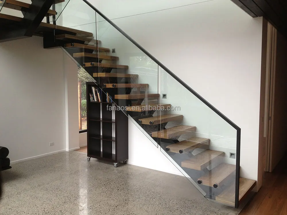 Open Riser Staircase Design With Wood Handrail Stainless Steel Railing ...