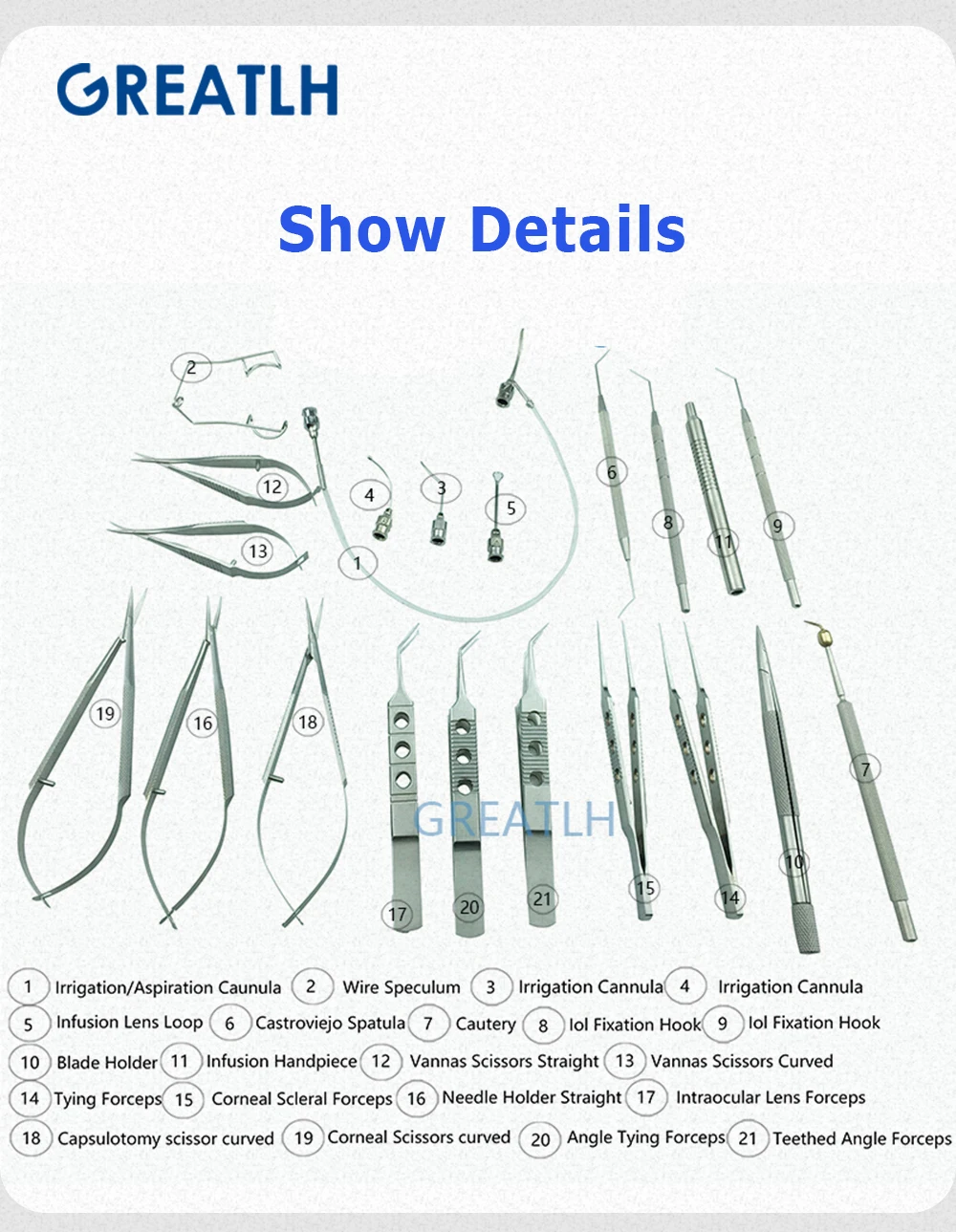 Hot Sale 21pcs Stainless Steel Cataract Ophthalmic Equipment Set