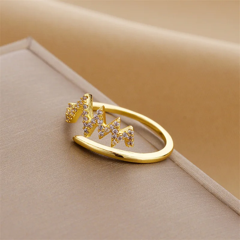 Luxury Adjustable 18k Gold Pearl Zircon Heart Butterfly Ring