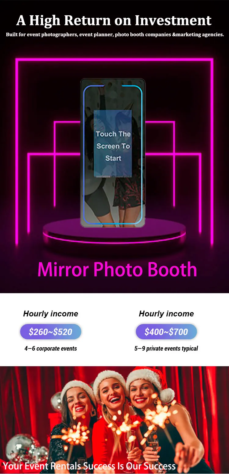 Magic Mirror Photo Booth 70-inch Selfie Photo Booth With Touch Screen Machine Wedding Ring Light ...