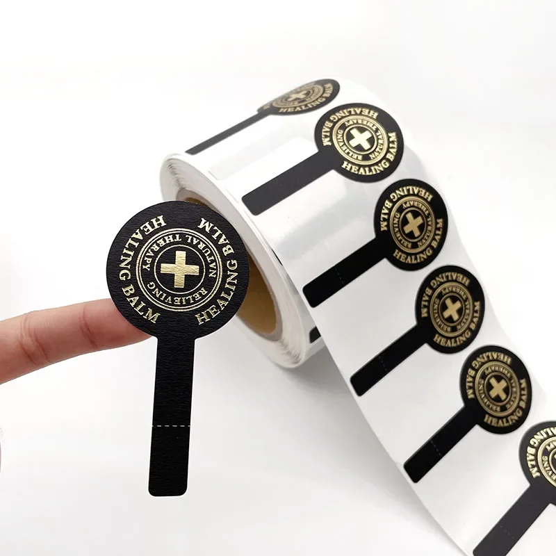 Black Round Hot Stamping Roll Label Custom Logo Waterproof Sticker For ...