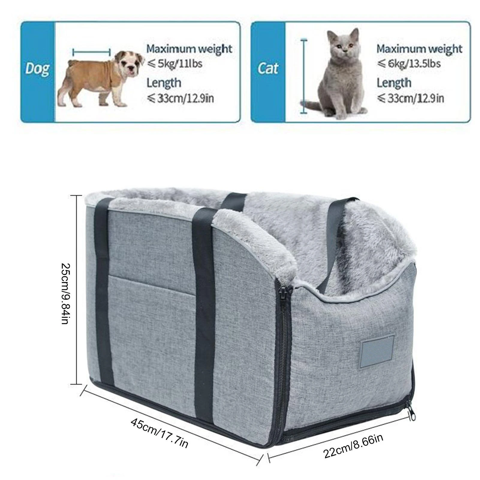 Petdom Center Console Dog Car Seat for Small Pets Portable and Washable ...