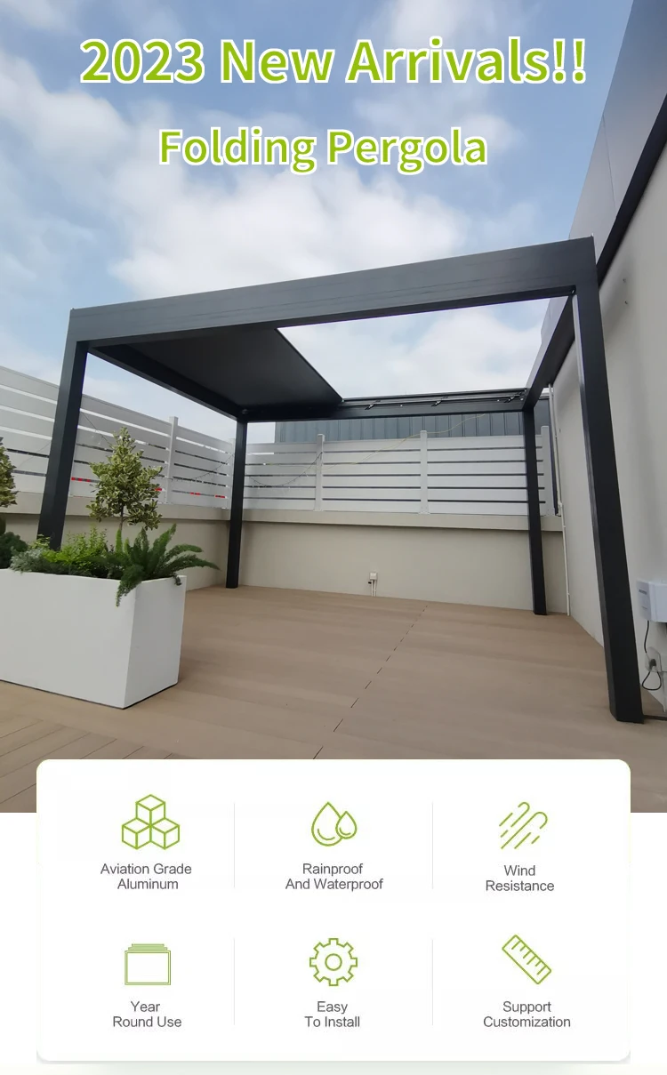 Outdoor Waterproof Aluminium Motorized Retractable Foldable Pergola ...