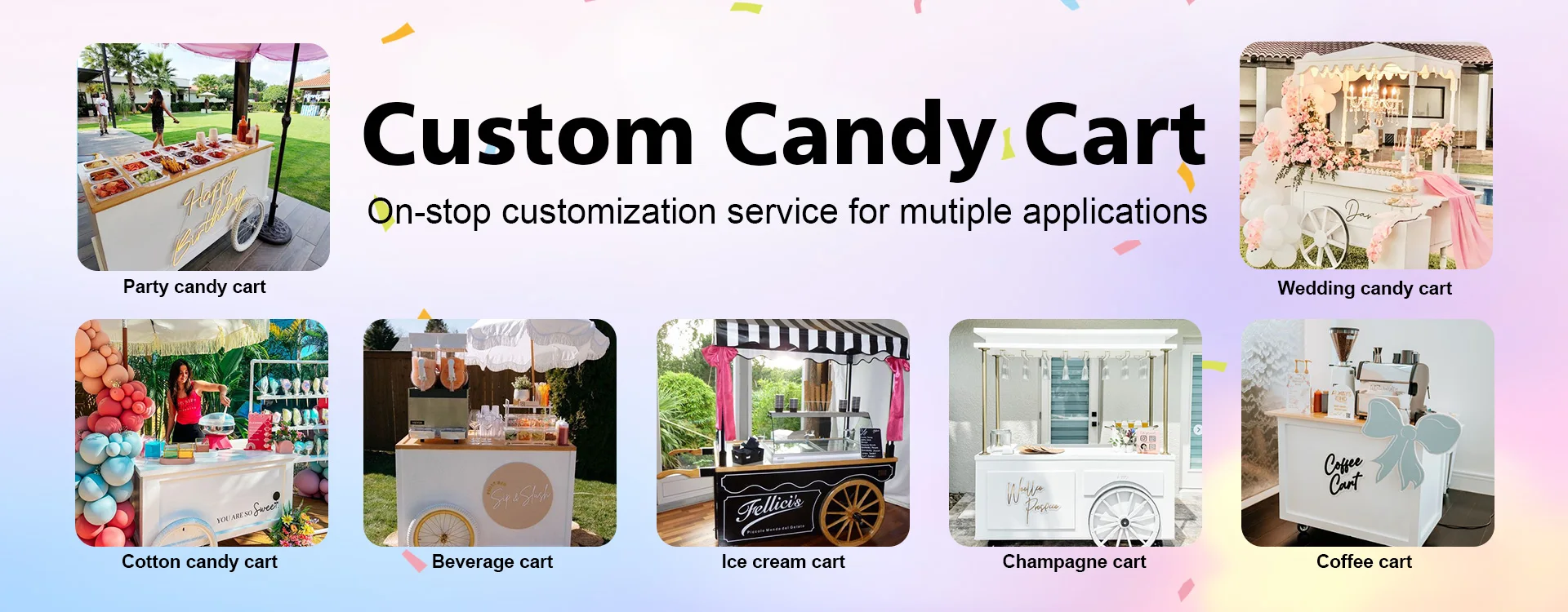 Custom Candy Cart Metal Commercial Mobile Coffee Cart for Weddings ...