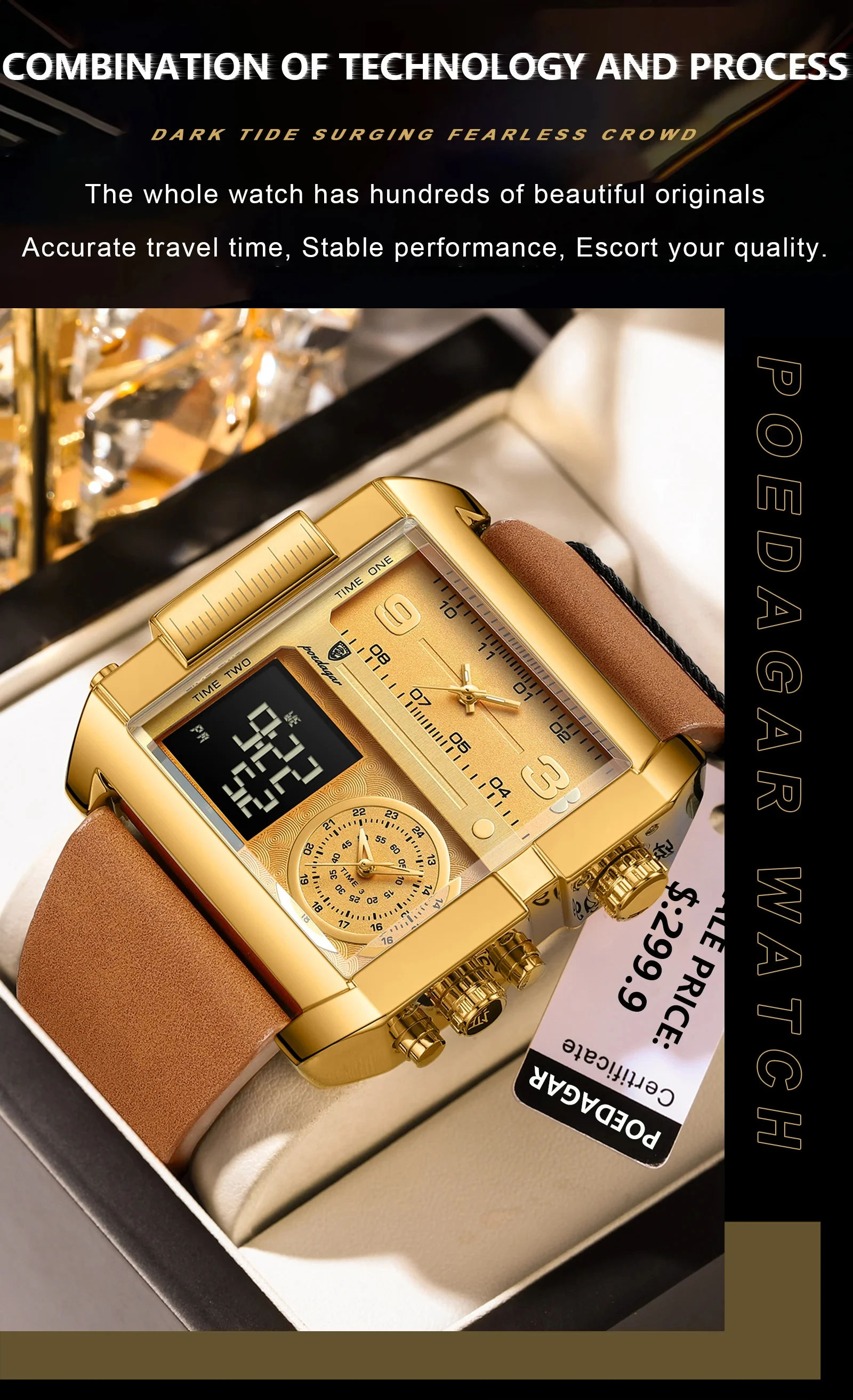 POEDAGAR 997 Men's Watch - High Quality Quartz Leather Strap