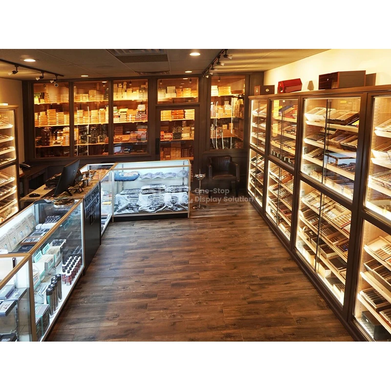 Custom Luxury Cigar Humidor Cabinet Cedar Shelf Drawer Glass Doors ...