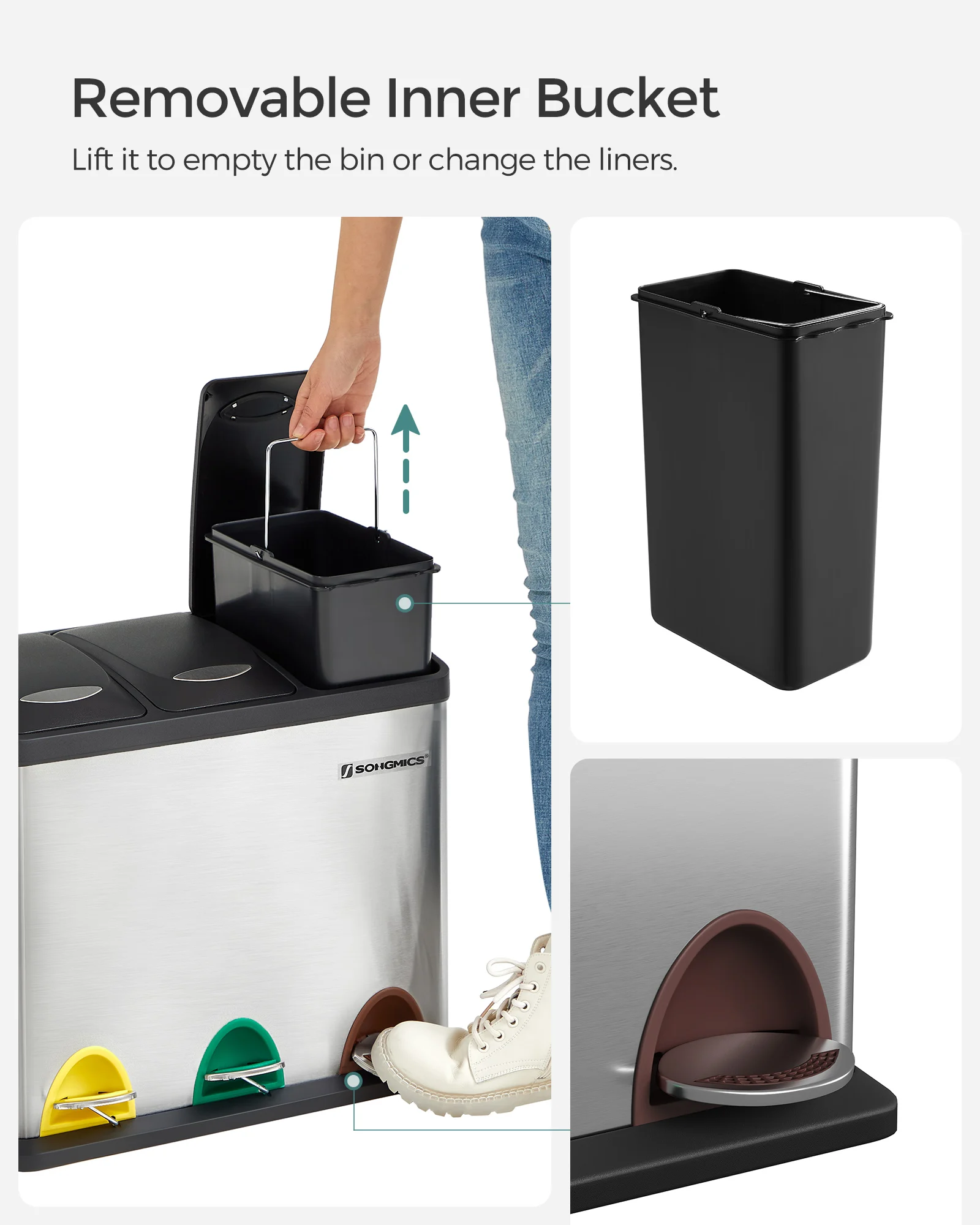 SONGMICS 24L Pedal Bin - Durable & Eco-Friendly Waste Bin