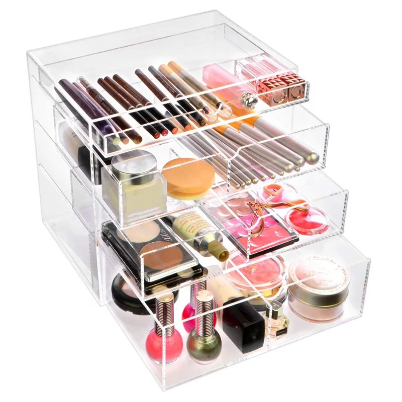 Sliding Acrylic Makeup Organizer Box Perspex Cosmetic Drawer With ...
