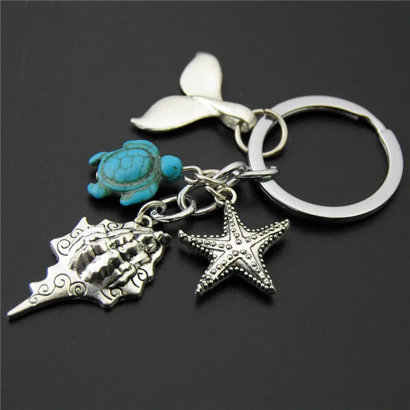 Wholesale Women Natural Turquoise Silver Skeleton Keychain Turtle Conch ...