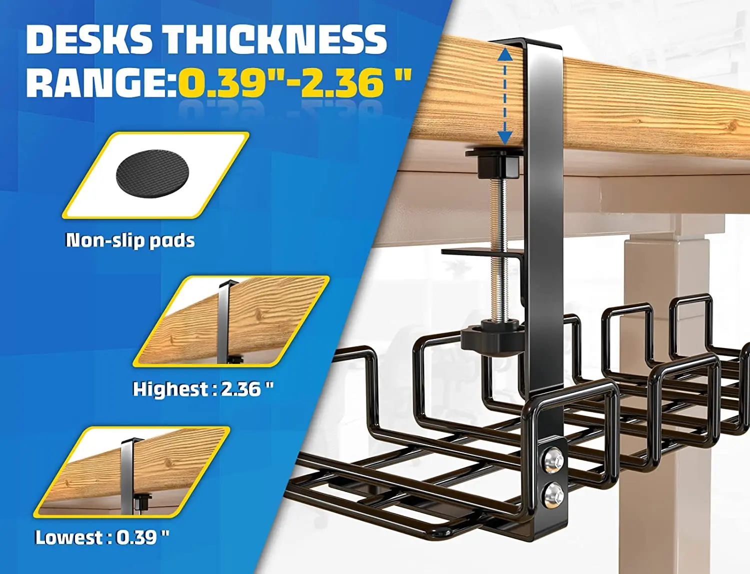 Wire Management Compartment Cable Duct Under Desk No Drill Cord Holder ...
