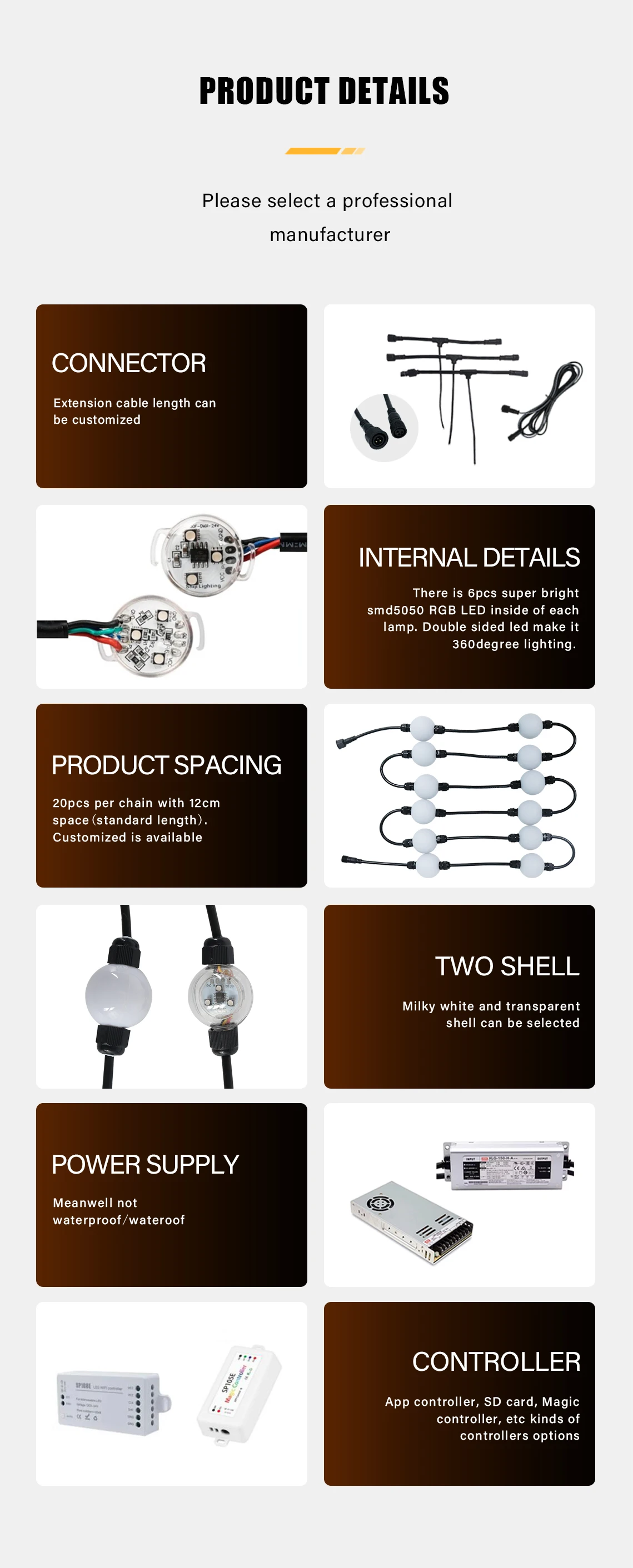 50mm Spi Dmx 3d Ucs1903 Pixel Ball Rgb String 24 Volt LED Light ...