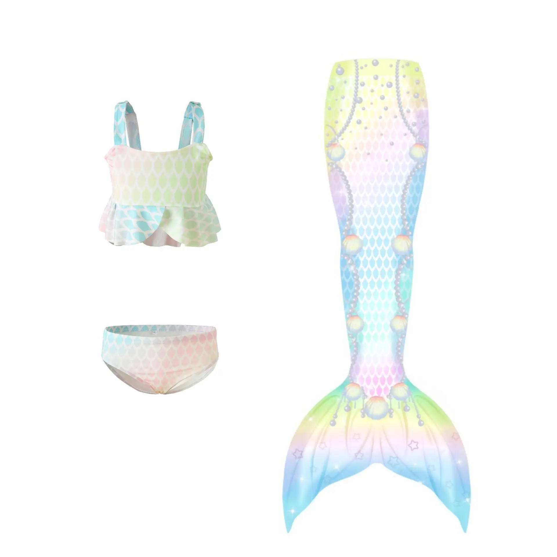 Custom Three-piece Children Split Swimwear Trendy Printed Mermaid ...