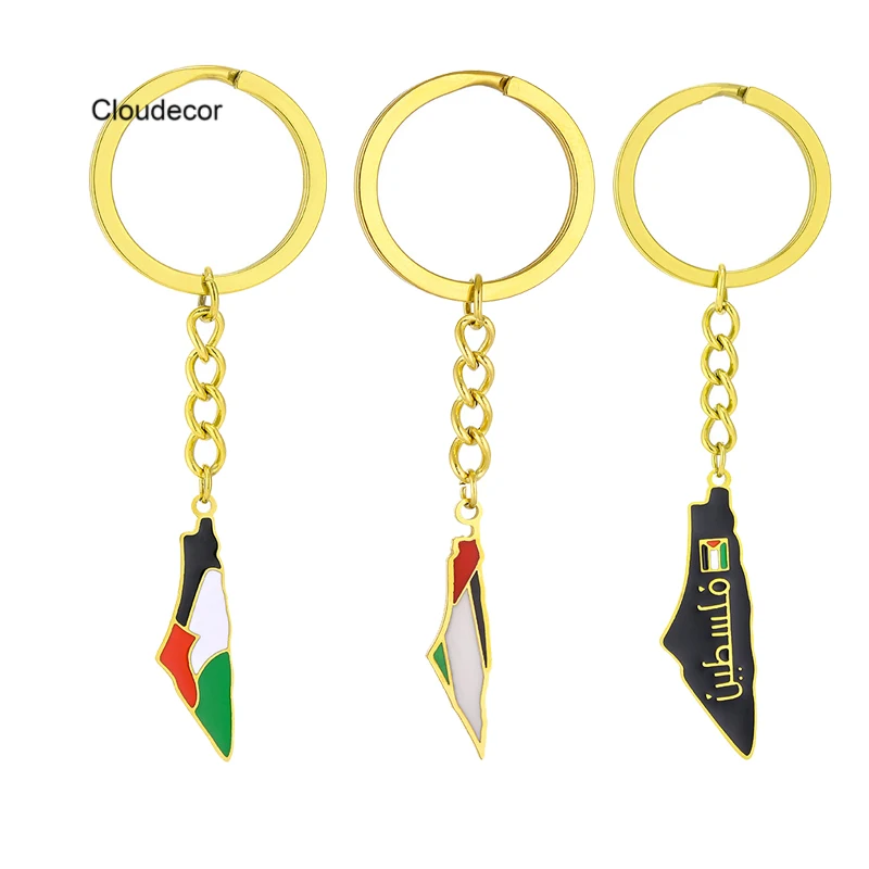Palestine Israel Map Keychain Accessories Gold Plated Decoration Men ...