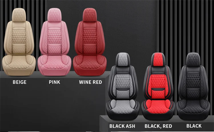 Wellfit Luxury Full Set Car Seat Covers Designer Black Leather with Red ...