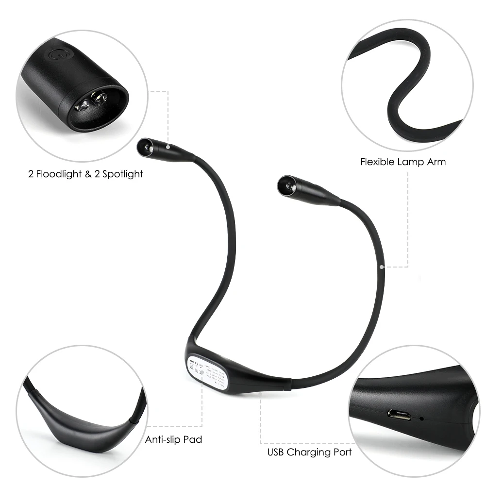 Portable Led Neck Hung Light Hands-free Rechargeable Night Reading Lamp ...