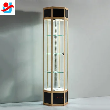 Rotatable Led Illuminated Glass Display Cabinet With 3 Tempered Glass ...