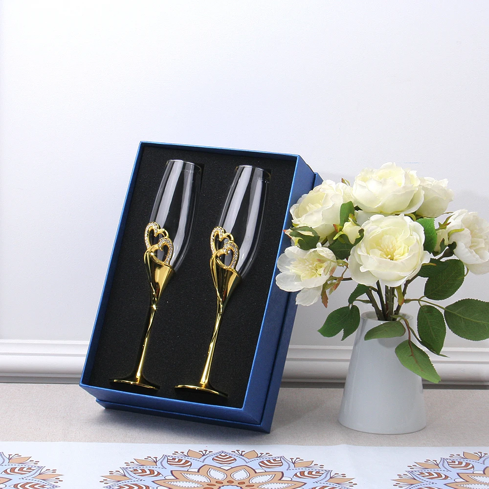 Gift-box Champagne Glasses Hand Blown Set Of 2 Elegant Glass 100% ...